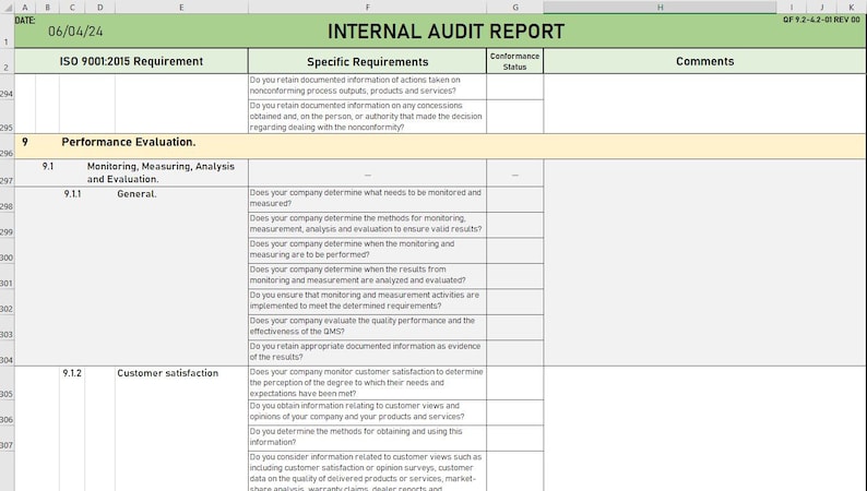 ISO 9001 2015 Internal Audit Template With Log and Procedures - Section ...