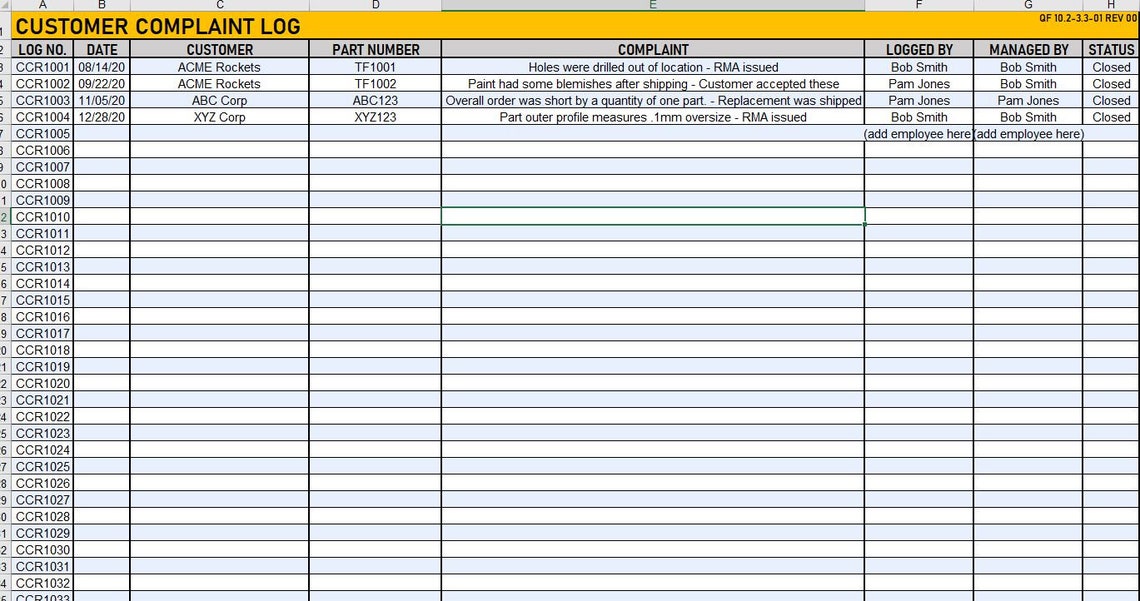 ISO 9001 2015 CORRECTIVE ACTION Template With Log and Procedure ...