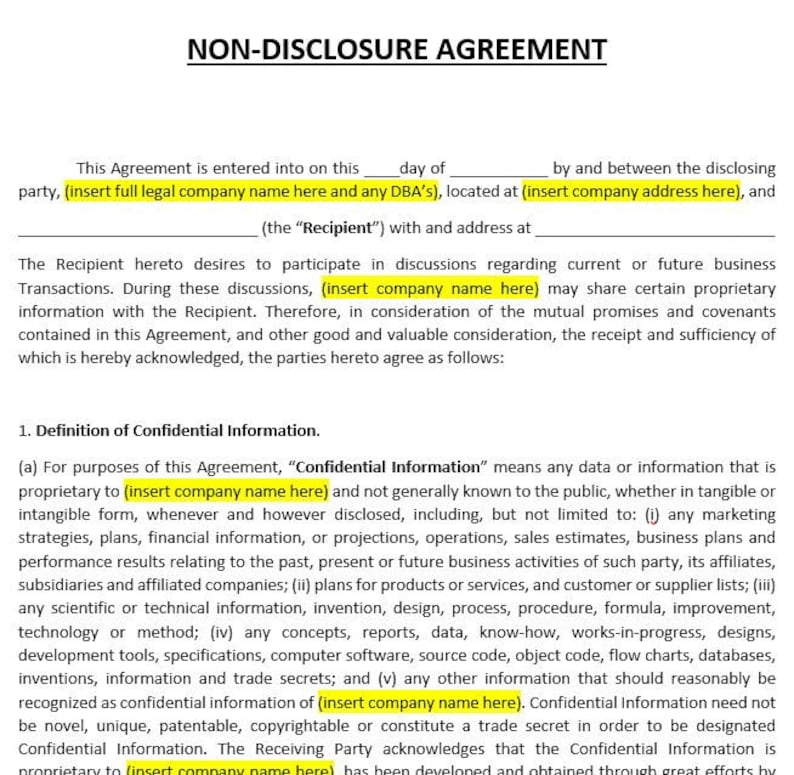 NDA Non-disclosure Agreement Template - 5 Pages - Etsy