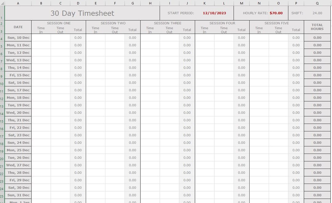 30 Day Contracting Time Card Sheet - Time Tracker Template - Etsy