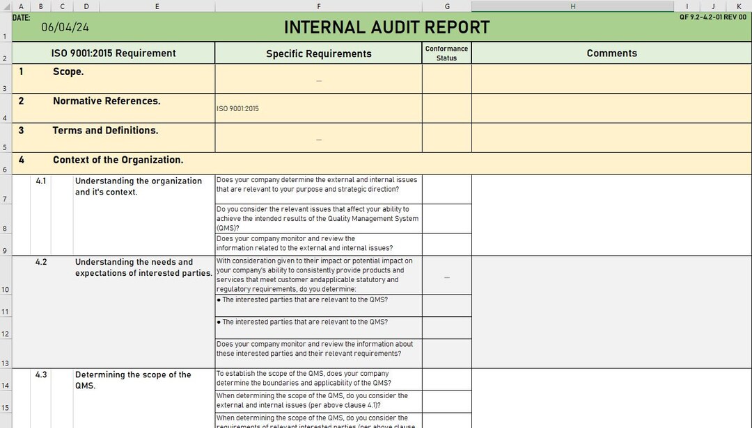 ISO 9001 2015 Internal Audit Template With Log and Procedures - Section ...