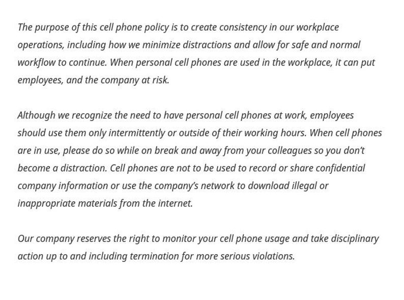 Employee Cell Phone Policy Template - Etsy