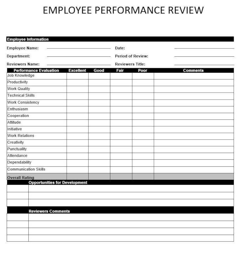 Employee Performance Review Template - Etsy
