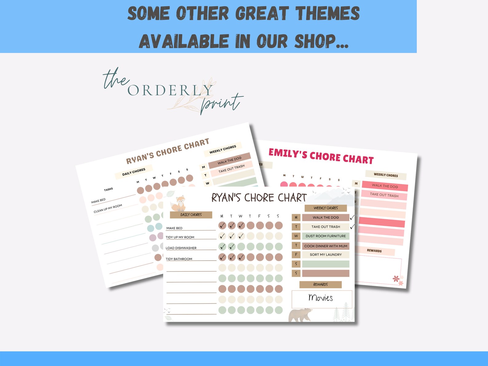 Editable Chore Chart for Kids Blue Theme, Kids Chore Chart, Kids Chore ...