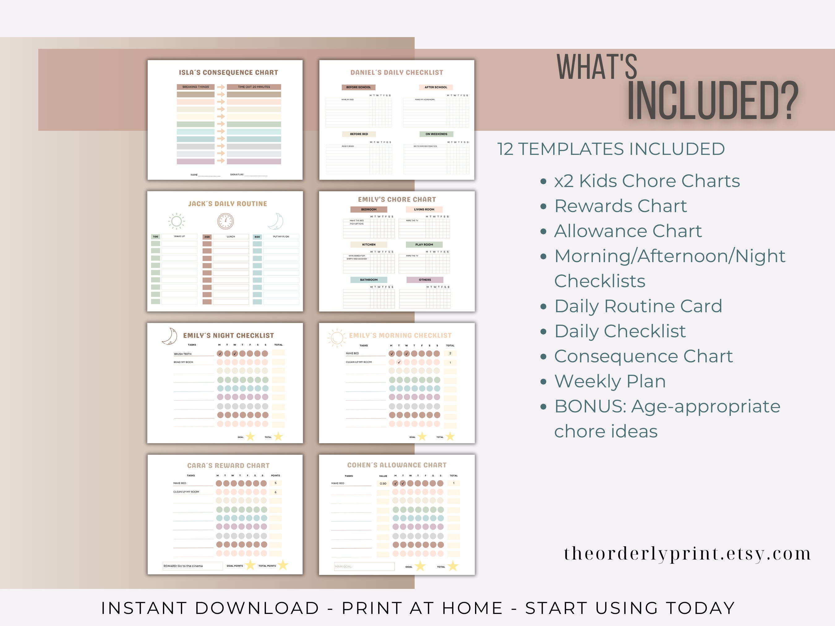 Kids Chore Chart, Kids Reward Chart, Chore Chart for Kids, Daily ...