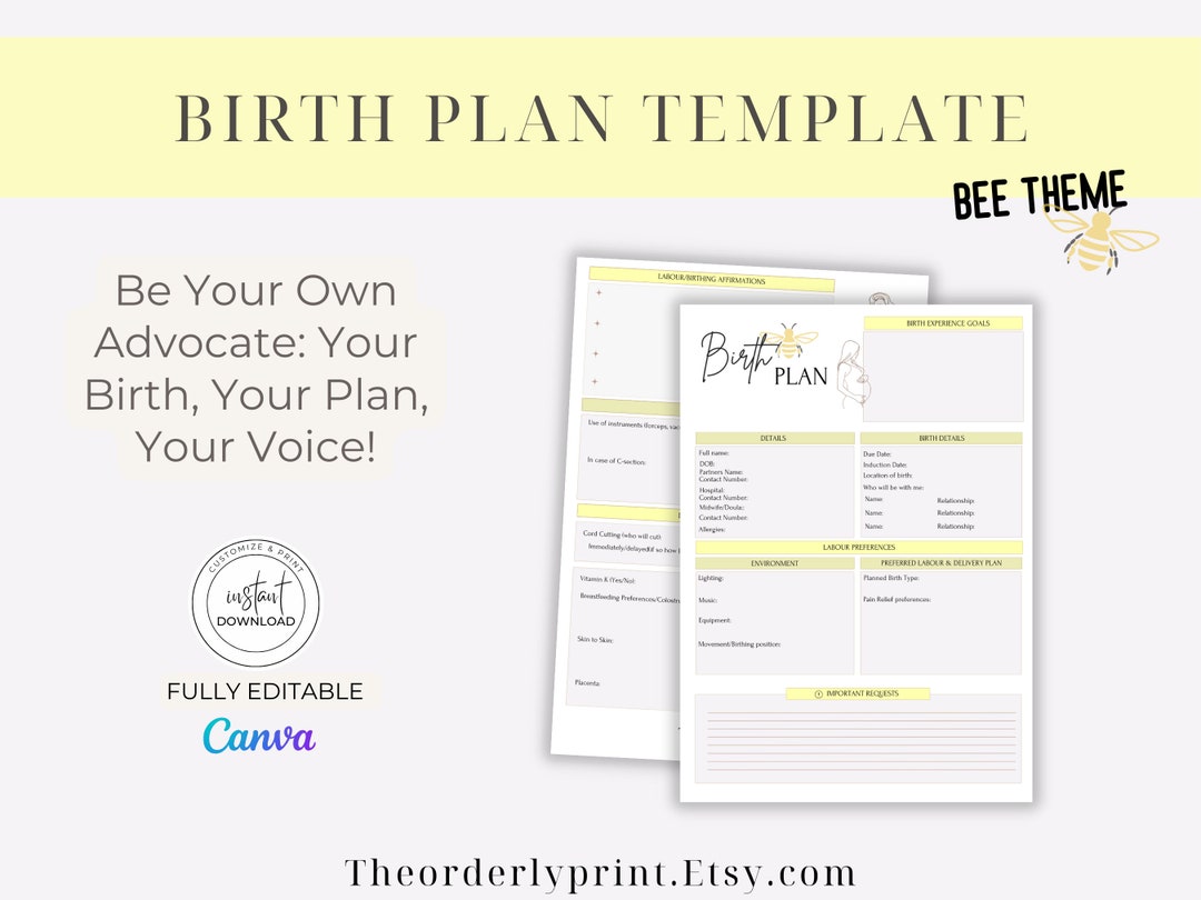 Printable and Editable Birth Plan Template, Birth Preferences, Birth ...