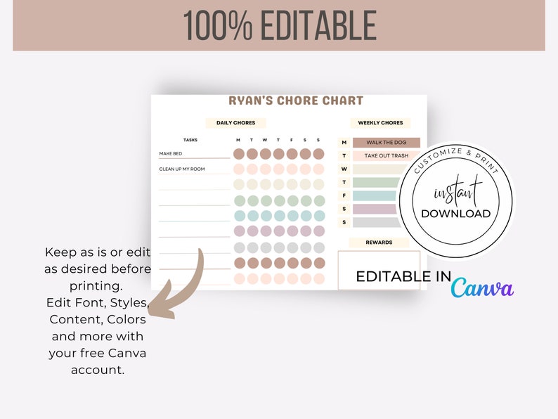 Kids Chore Chart, Kids Reward Chart, Chore Chart for Kids, Daily ...