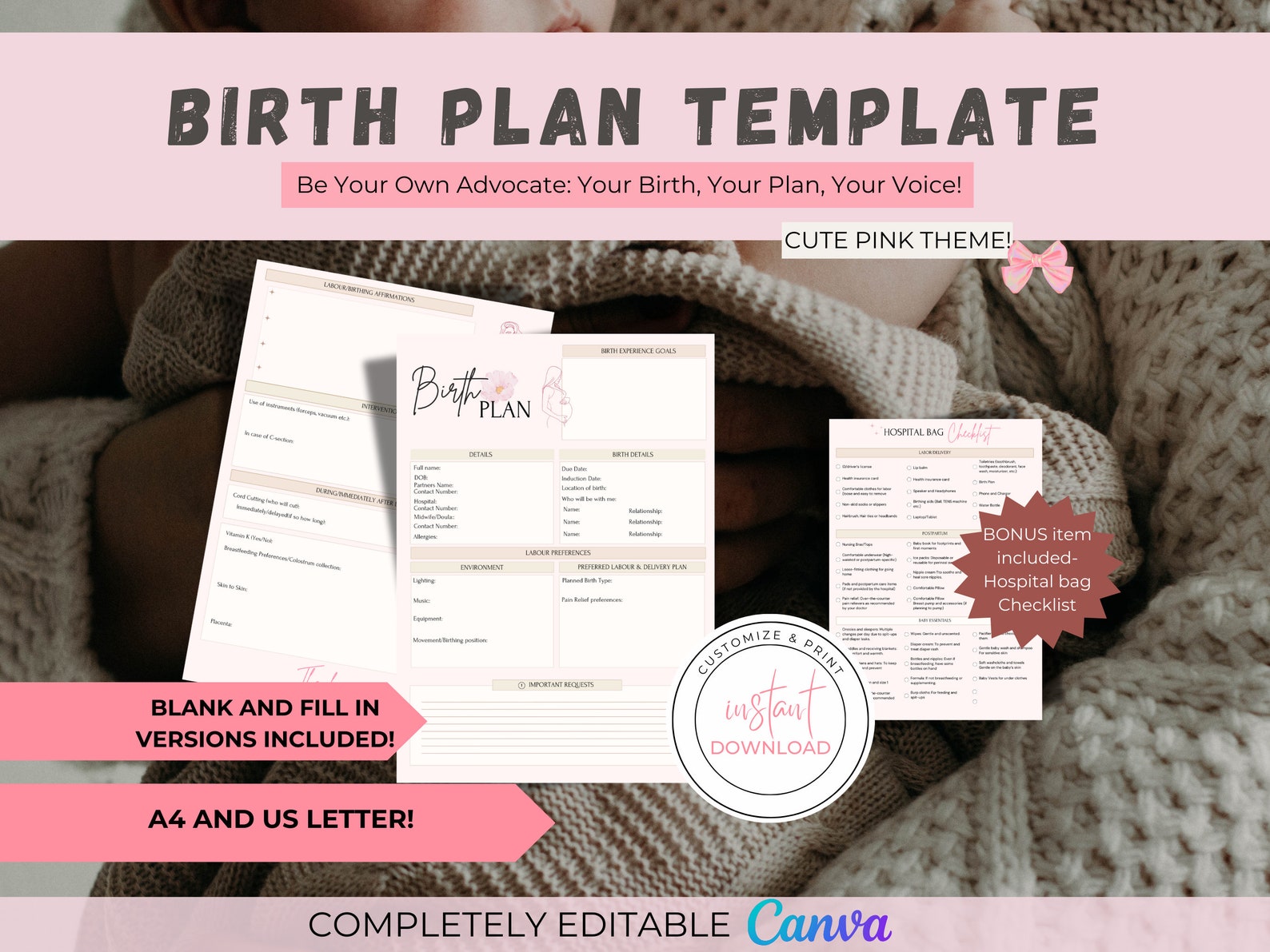 Birth Plan, Birth Plan Template Printable and Editable, Birth ...