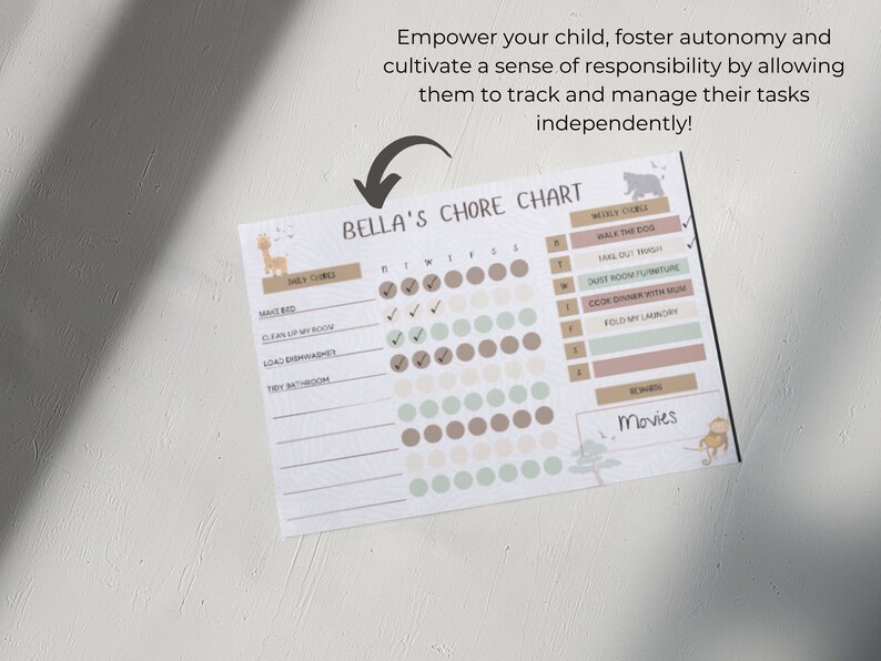 Editable Chore Chart for Kids Safari Theme, Kids Chore Chart, Kids ...