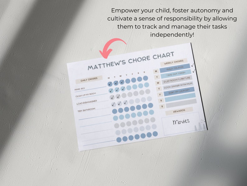 Editable Chore Chart for Kids Blue Theme, Kids Chore Chart, Kids Chore ...
