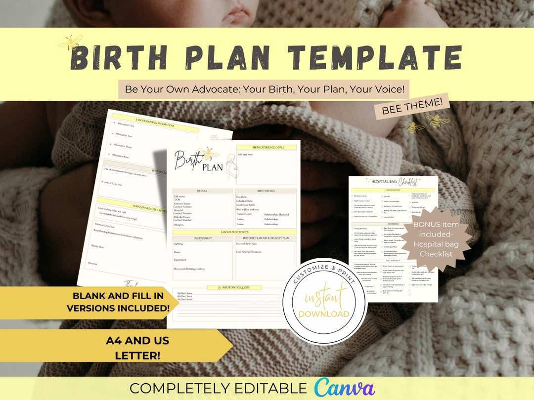 Plan de parto, Plantilla de plan de parto imprimible y editable ...