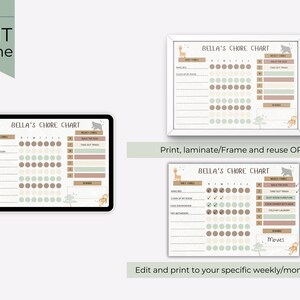 Editable Chore Chart for Kids Safari Theme, Kids Chore Chart, Kids ...
