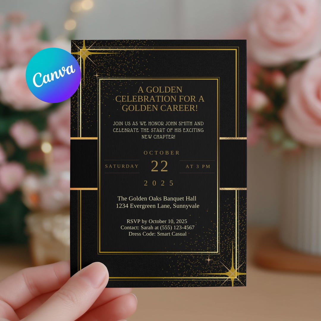 Golden Retirement Party Invitation – Elegant Celebration, Canva ...