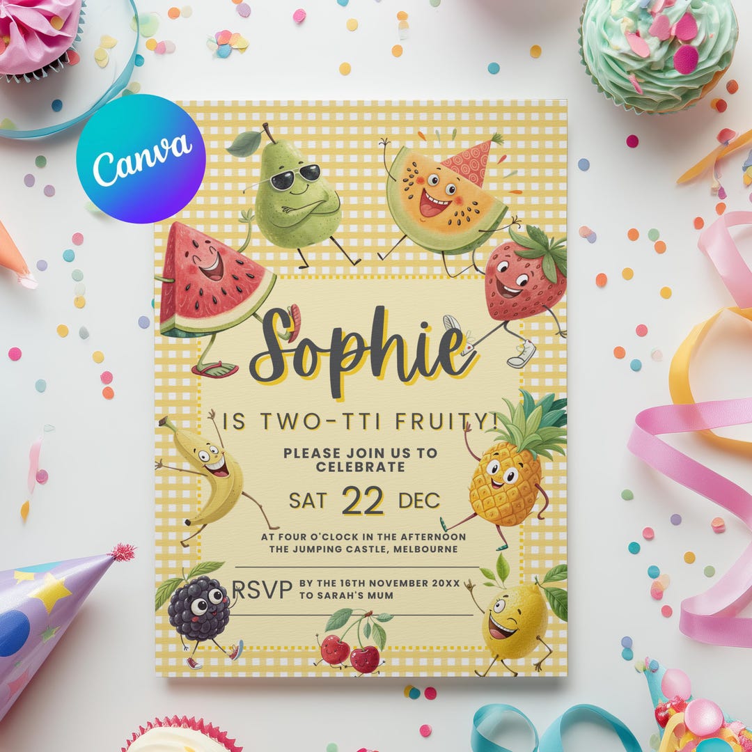 Editable Fruit Birthday Invitation Template for Kids, Cute Fruit Themed ...