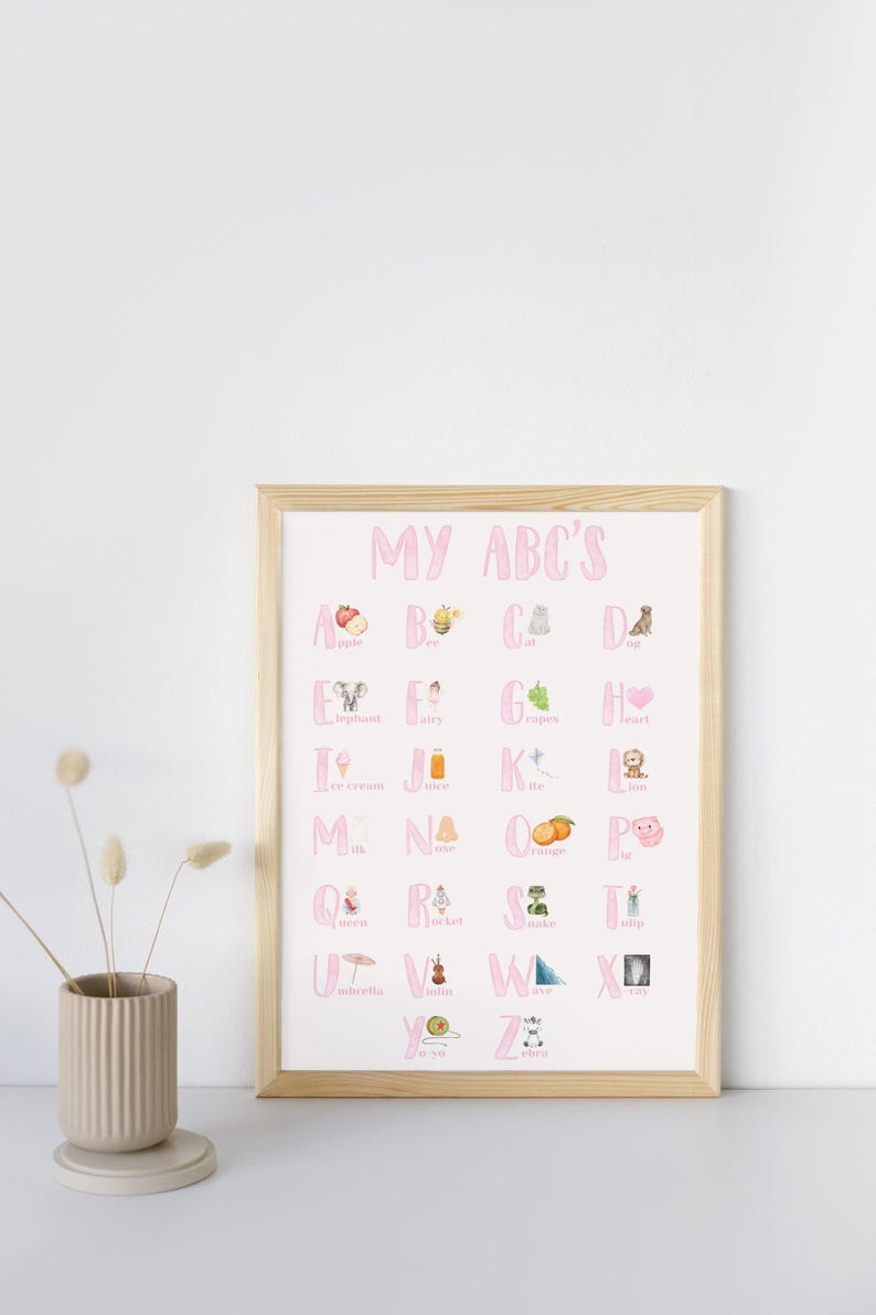 Pink Watercolor Alphabet Poster | A-Z Learning Chart | Nursery Wall Art ...