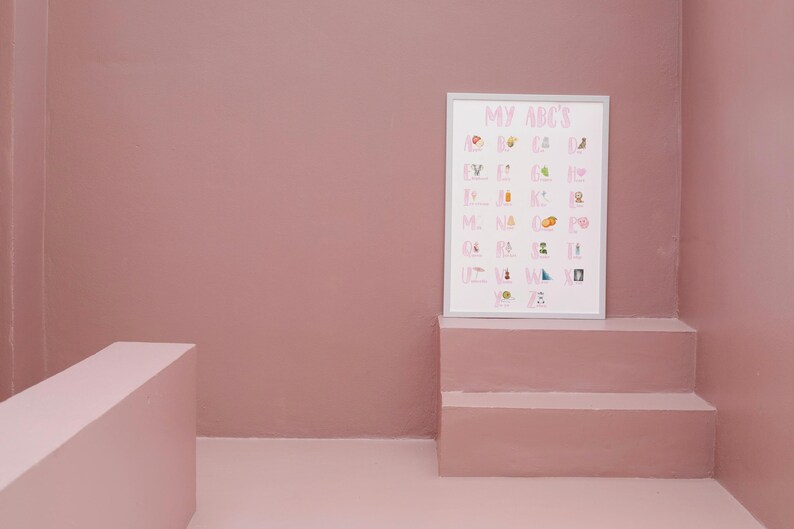 Pink Watercolor Alphabet Poster | A-Z Learning Chart | Nursery Wall Art ...