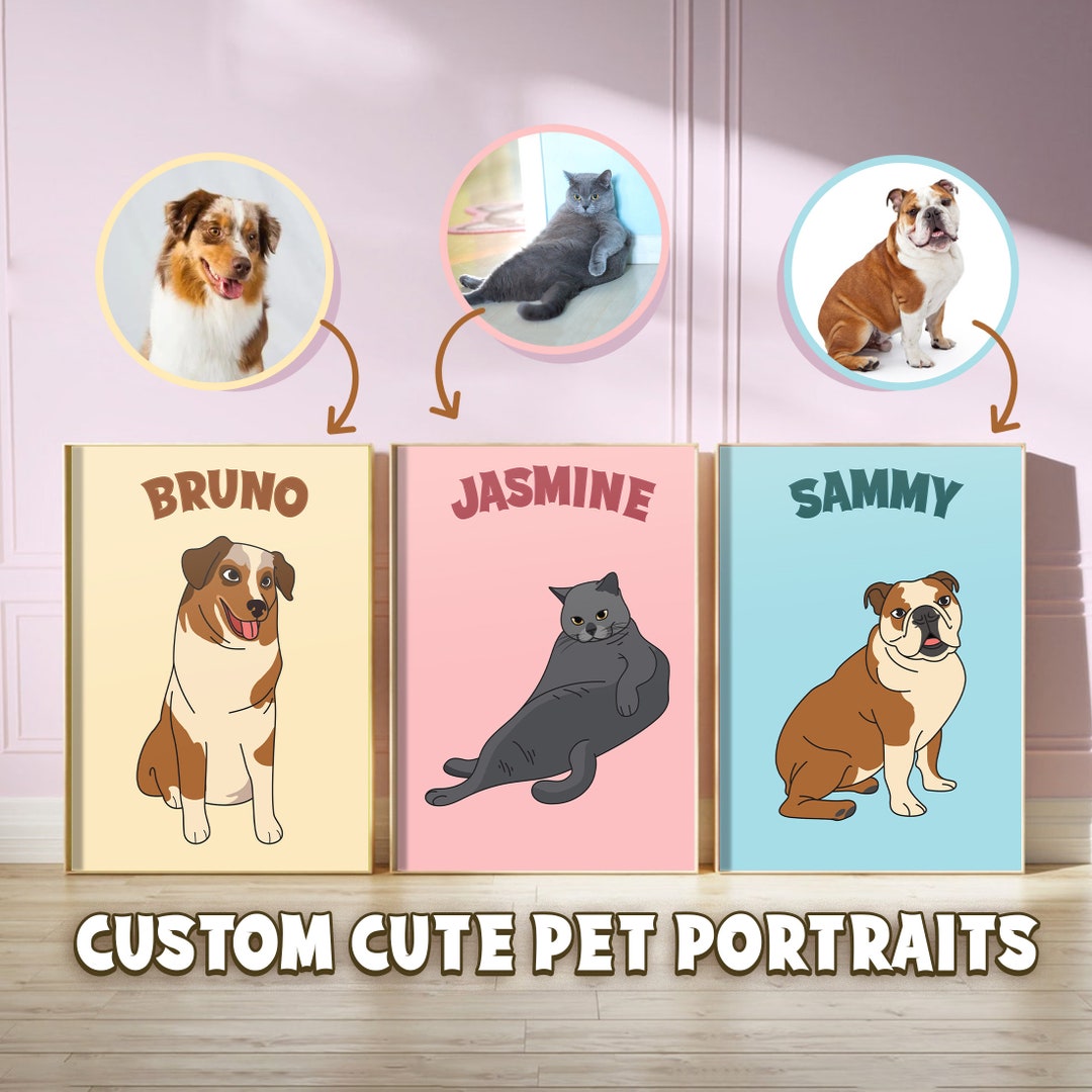 Custom Pet Portrait Digital Wall Art, Custom Dog Picture Png, Cat Mom ...