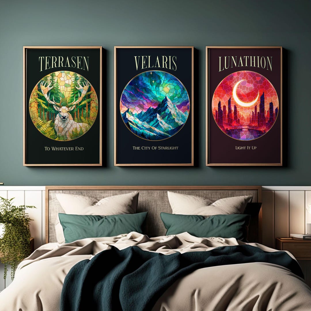 Sarah J Maas Set of 3 Prints, Terrasen, Velaris, Fireheart, Crescent City Digital Wall Art Pack ...