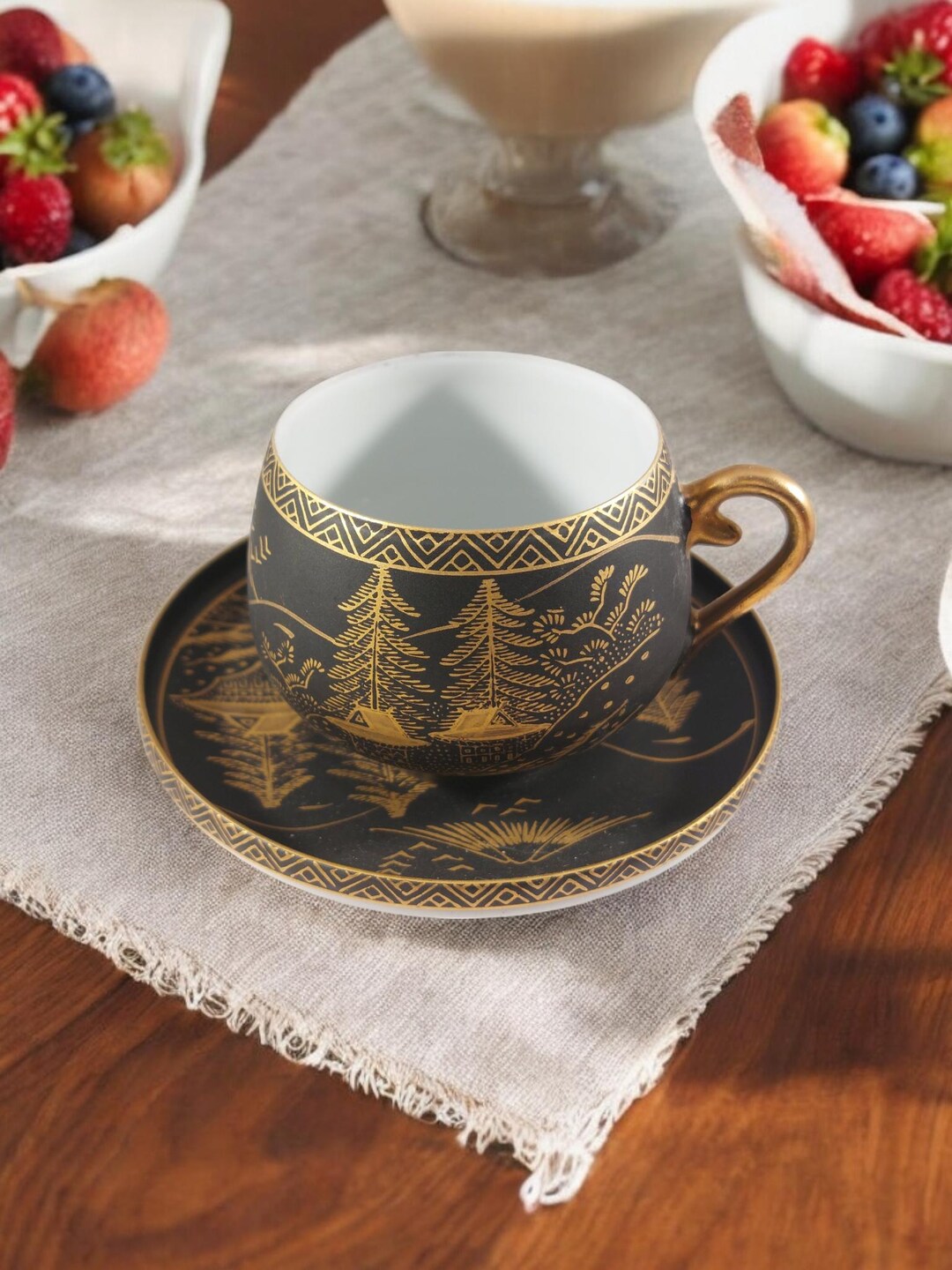 Vintage Japanese Kutani Dragonware Teacup & Saucer Set | Hand-painted ...