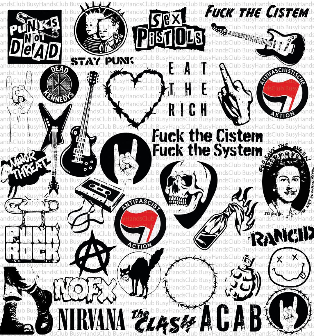 Punk Svg Png Jpg Bundle Set Clipart Vector Punkrock Anarchy Grunge Rock ...