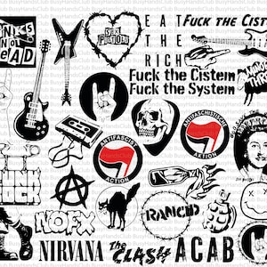 Punk Svg Png Jpg Bundle Set Clipart Vector Punkrock Anarchy Grunge Rock ...