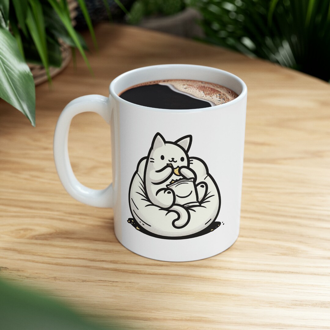Chillin' Cat Ceramic Mug, 11oz, Fun Cat Cup - Etsy
