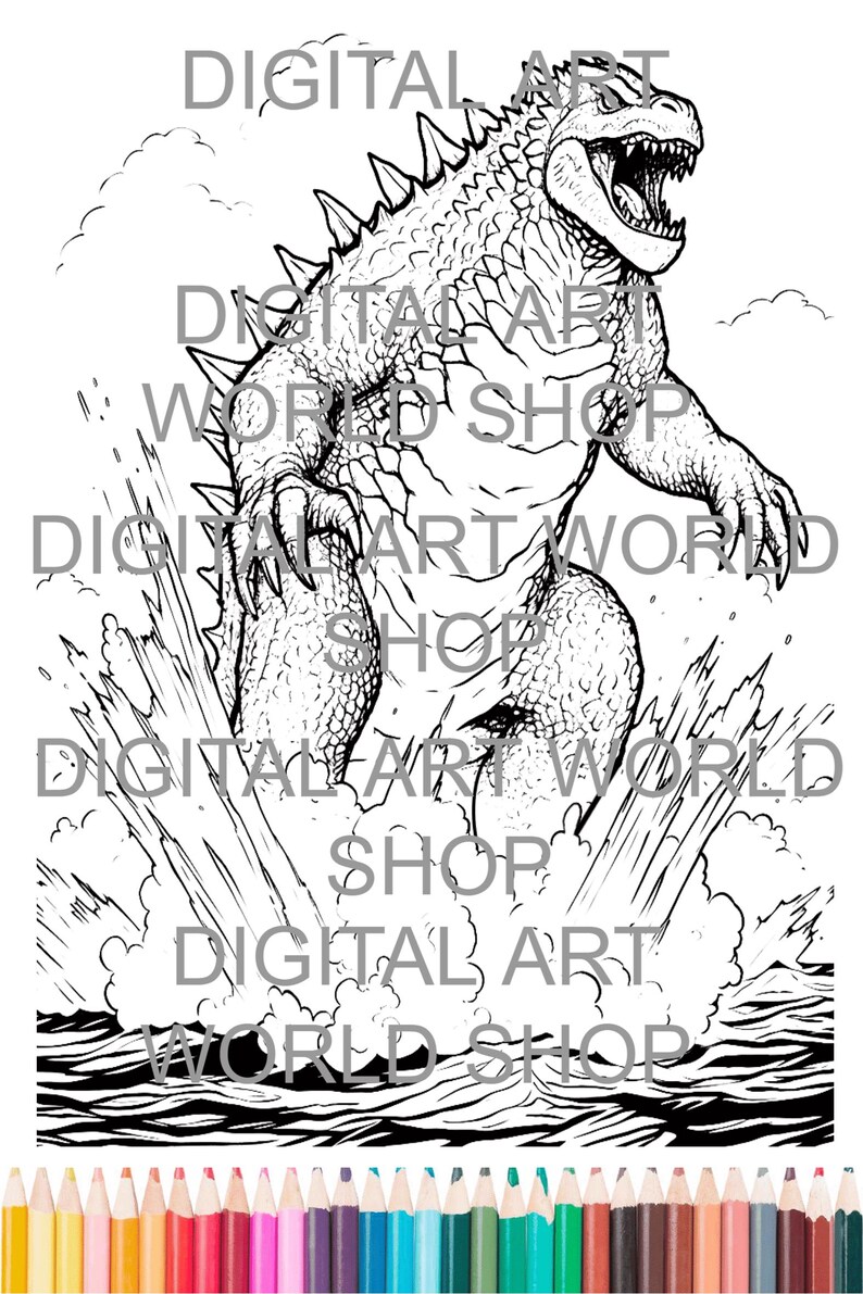 Godzilla Coloring Book - Digital (pdf) - Etsy