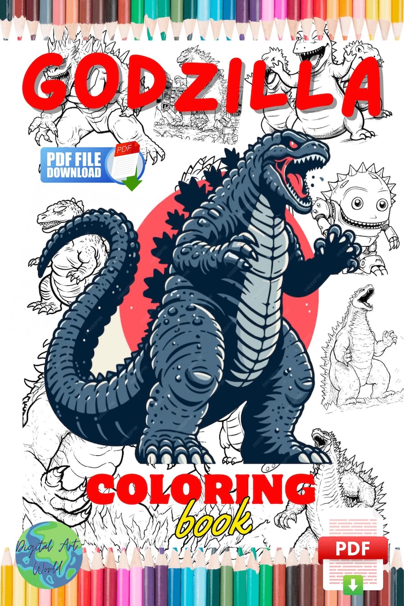 Godzilla Coloring Book - Digital (pdf) - Etsy