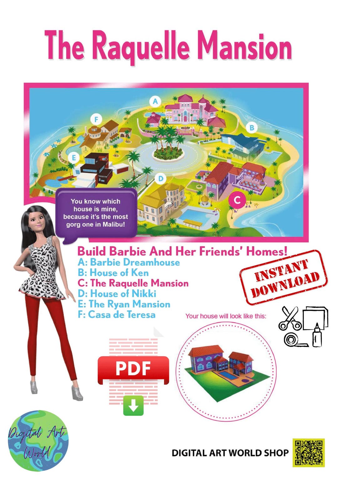 The Raquelle Mansion - Miniature Paper Craft House Design - Etsy