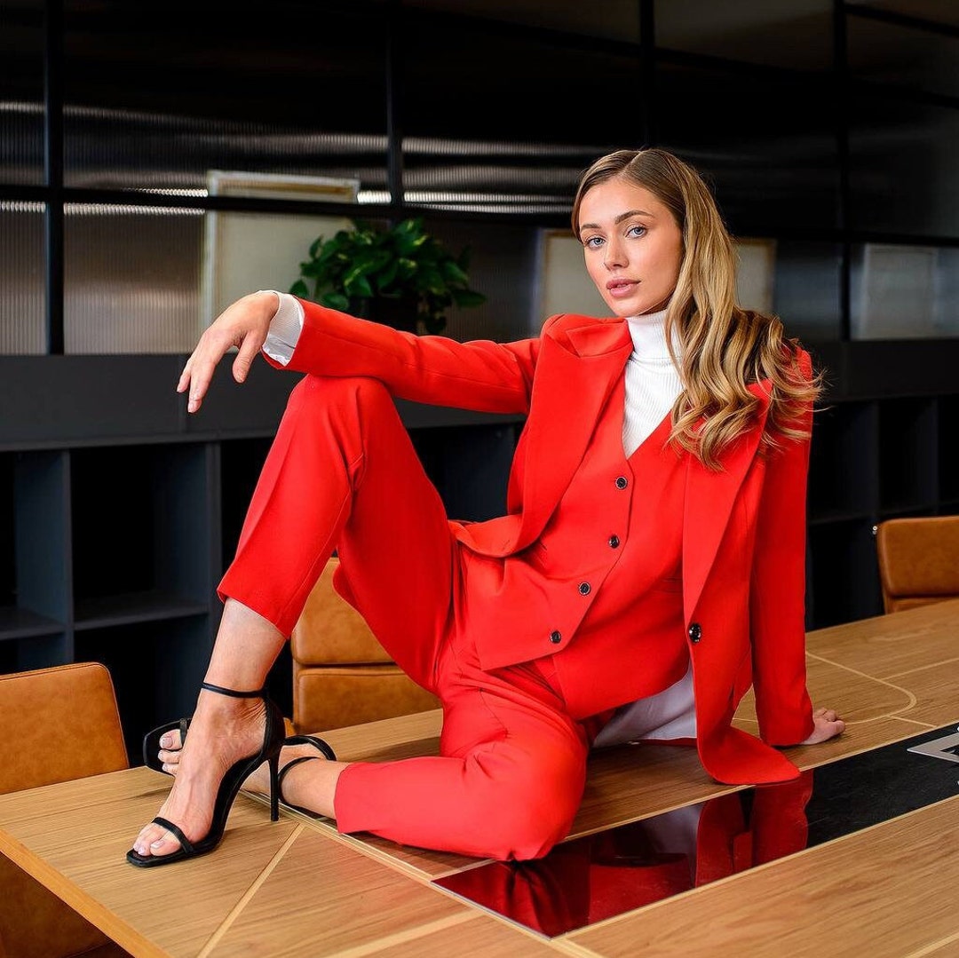 Trendy Red Womens Suit, Women Prom Suit, Three Piece Womens Suits - Etsy