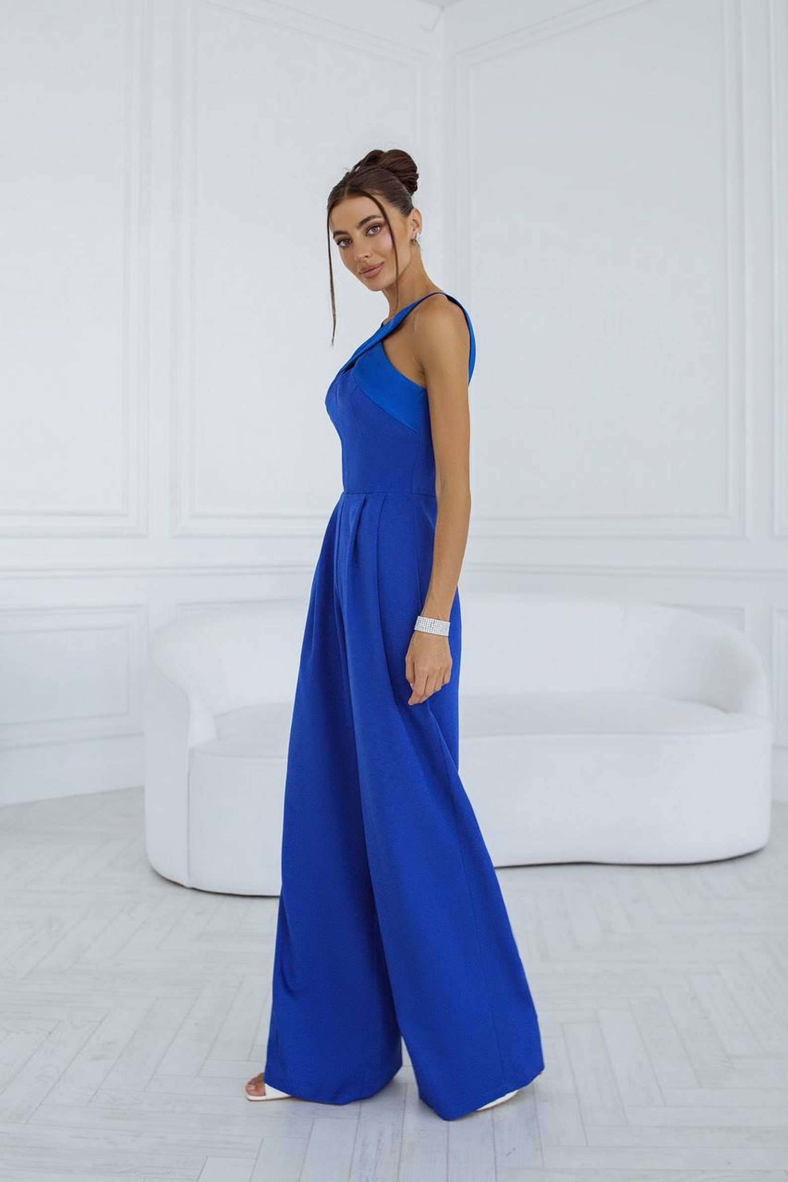 Elegant Royal Blue Jumpsuit With Wide Legs and Crossed Breeches - Etsy