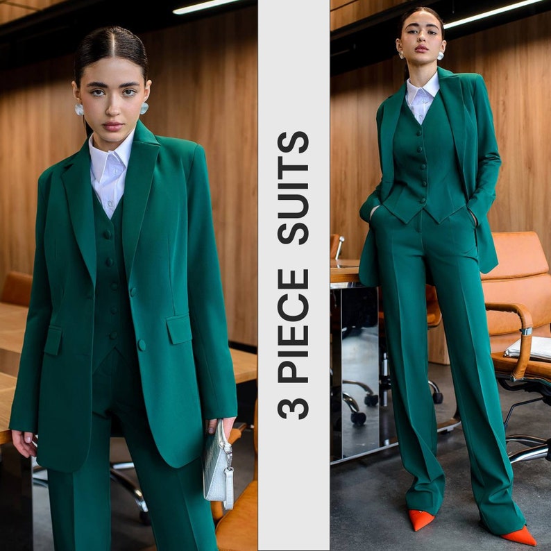 Emerald Green 3-piece Suit: Elegant Women's Pant Suit Set - Etsy