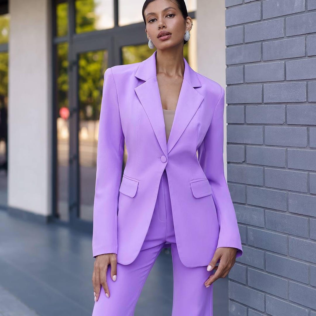 Premium Violet Women Prom Suit: Chic Tailored Jacket & High-waist ...