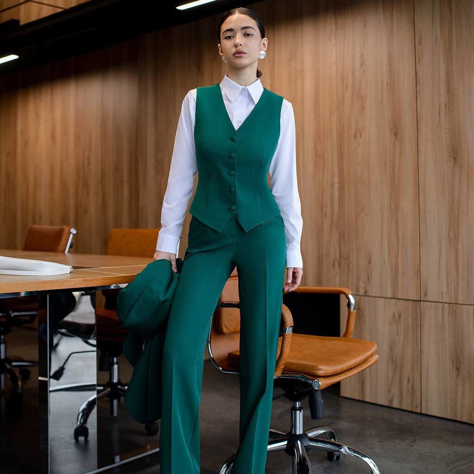 Emerald Green 3-piece Suit: Elegant Women's Pant Suit Set - Etsy