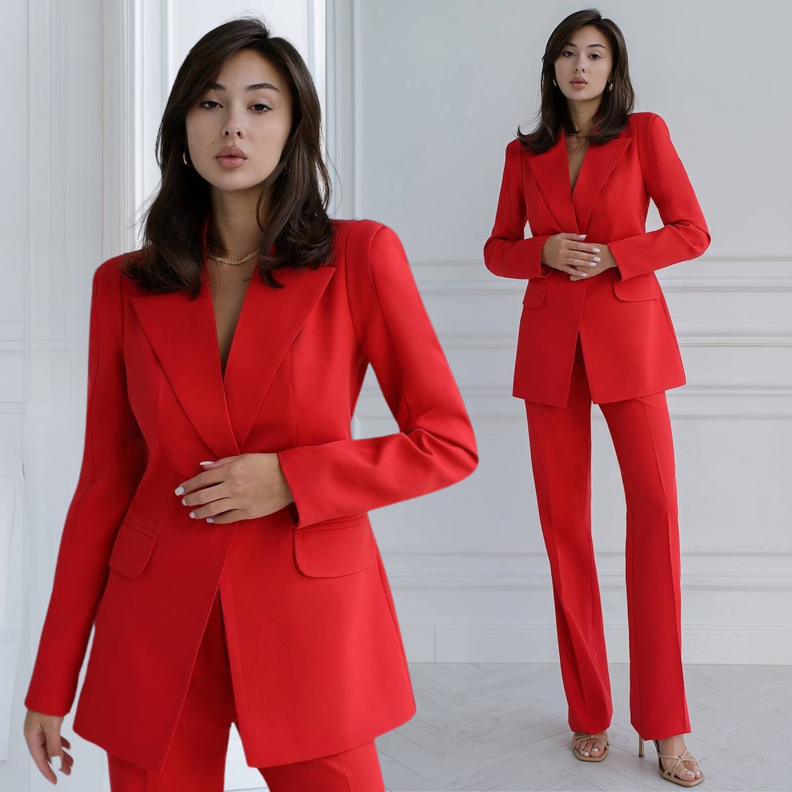 Red Womens Suit, Two Womens Suit Set, Wedding Guest Suit - Etsy