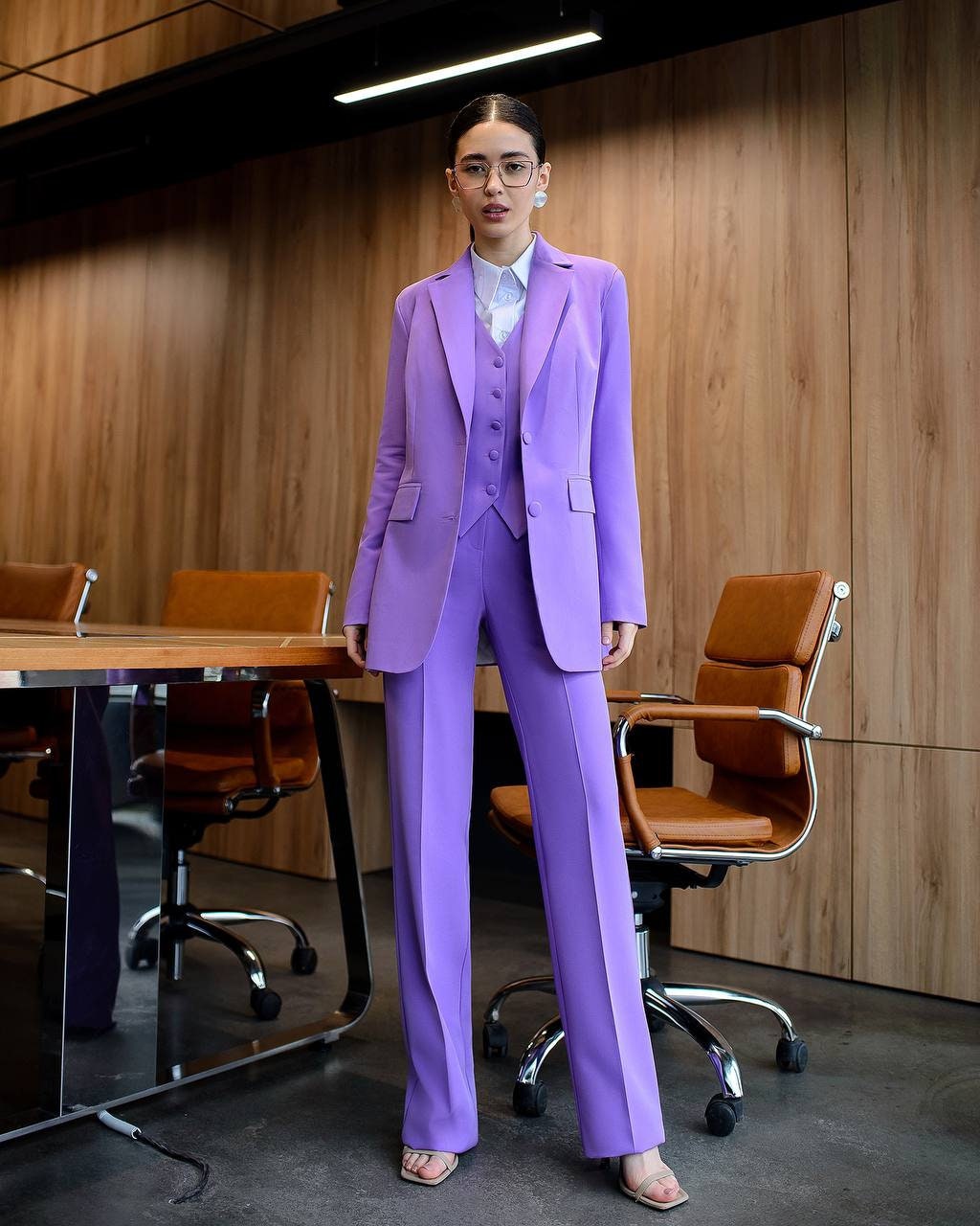Purple 3 Piece Suit Woman Set, Dressy Pant Suits, Wedding Guest Suit - Etsy
