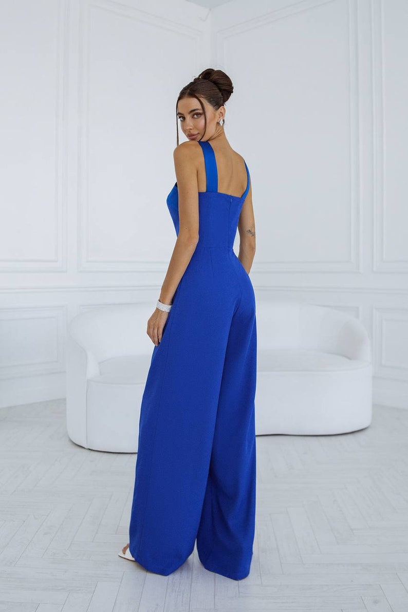Elegant Royal Blue Jumpsuit With Wide Legs and Crossed Breeches - Etsy