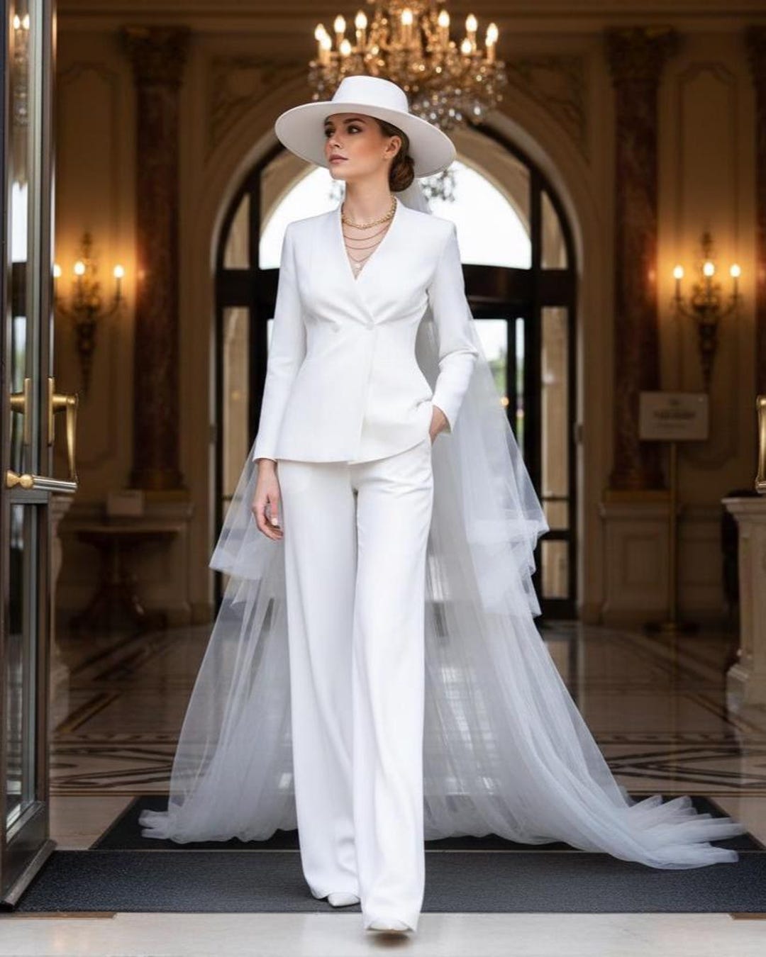 White Bridal Womens Suits Modern Civil Wedding Outfit Trousers - Etsy