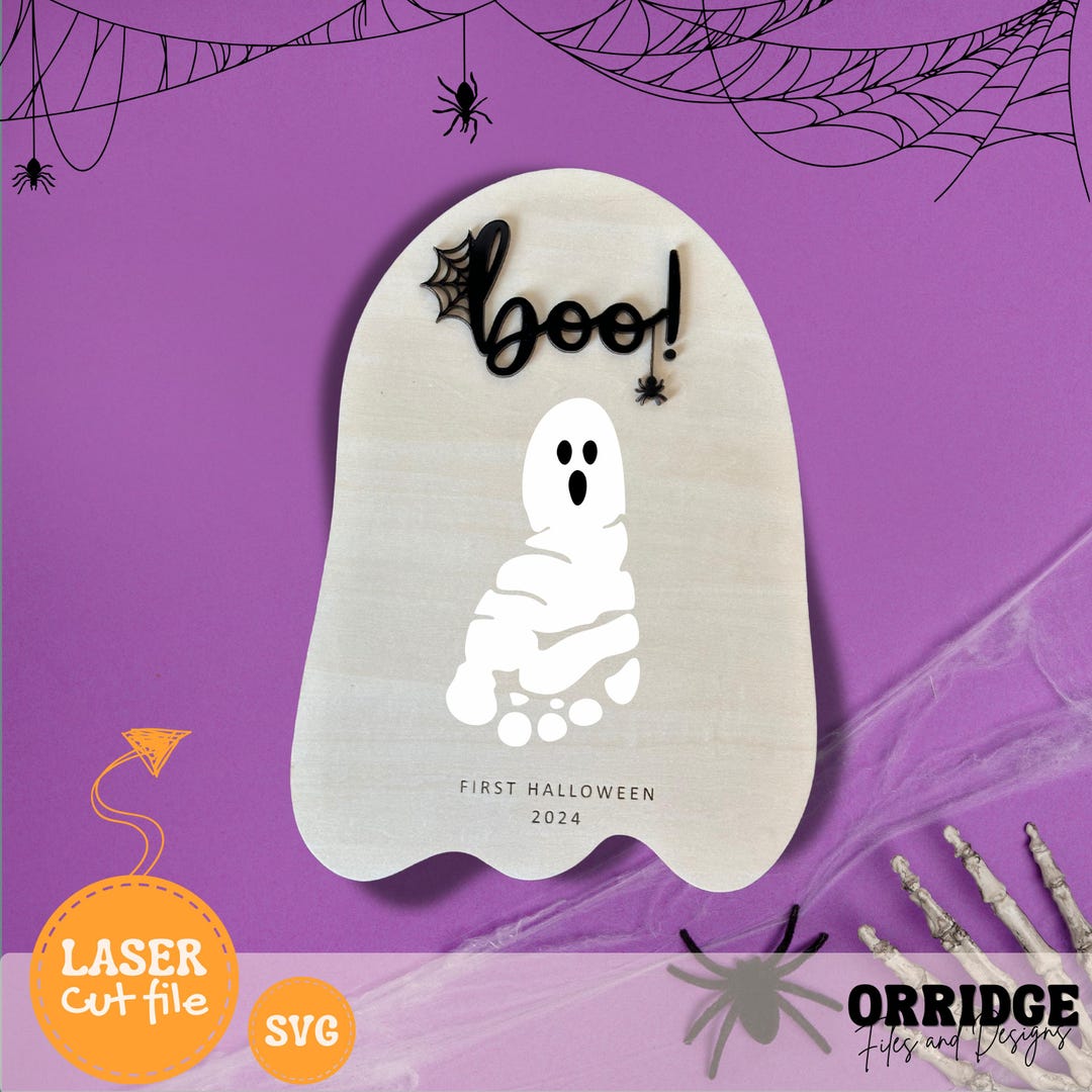 Boo Footprints Laser File First Halloween Baby Keepsake Laser Ready SVG ...