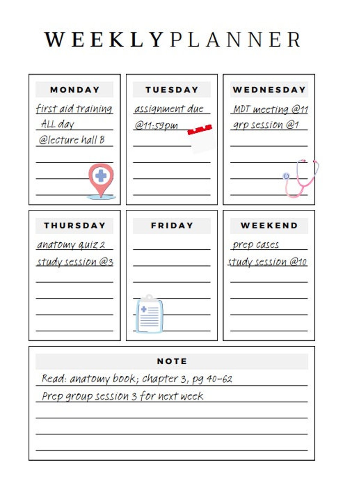 Printable Clinical Placement Planner Template for Students - Etsy