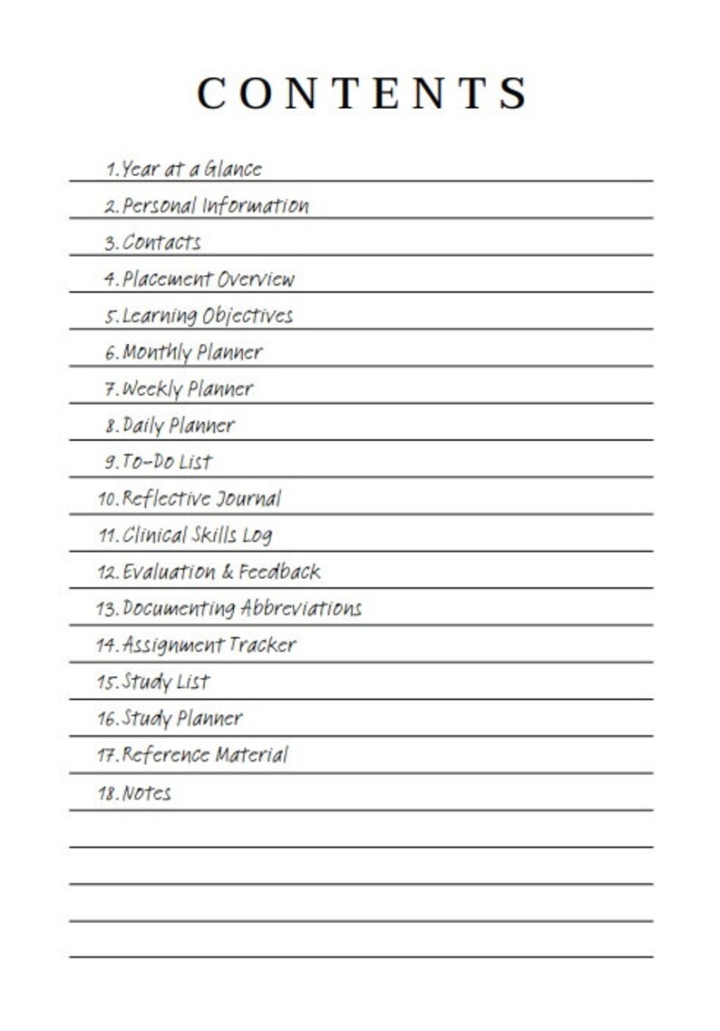 Printable Clinical Placement Planner Template for Students - Etsy