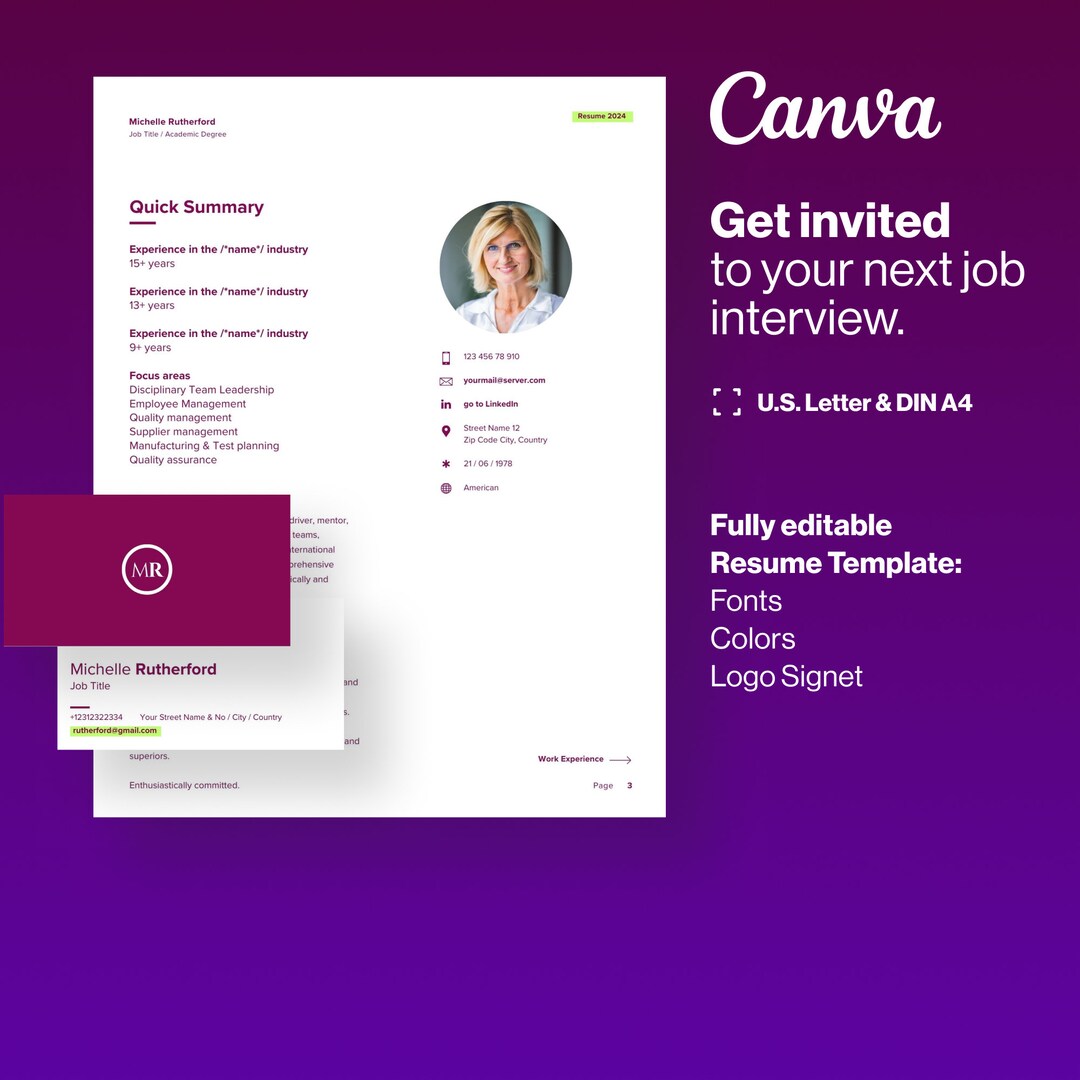 Canva Resume Template C-level Pack (resume&business Cards) - Etsy