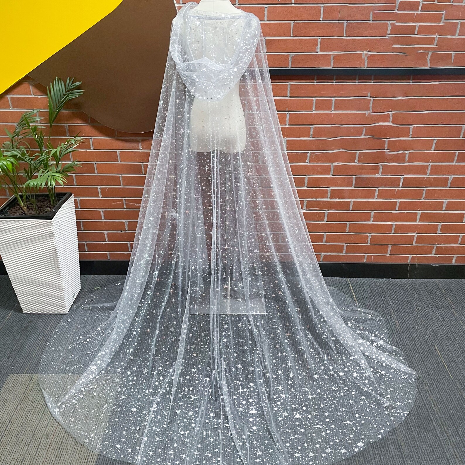 Silver Gray Wedding Cloak Hooded Cape for Wedding Star Glitter Wedding ...