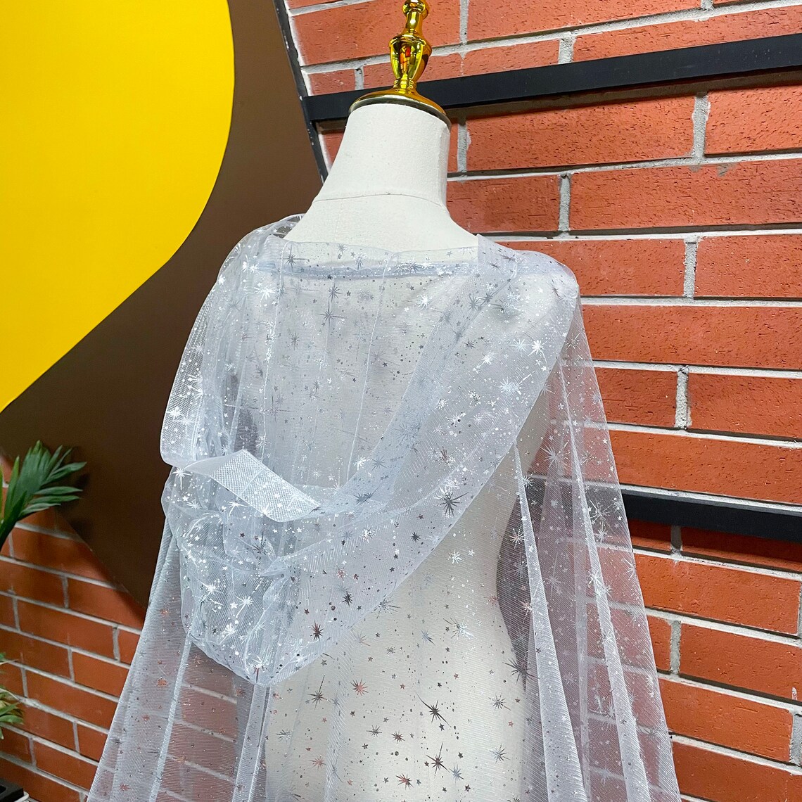 Silver Gray Wedding Cloak Hooded Cape for Wedding Star Glitter Wedding ...