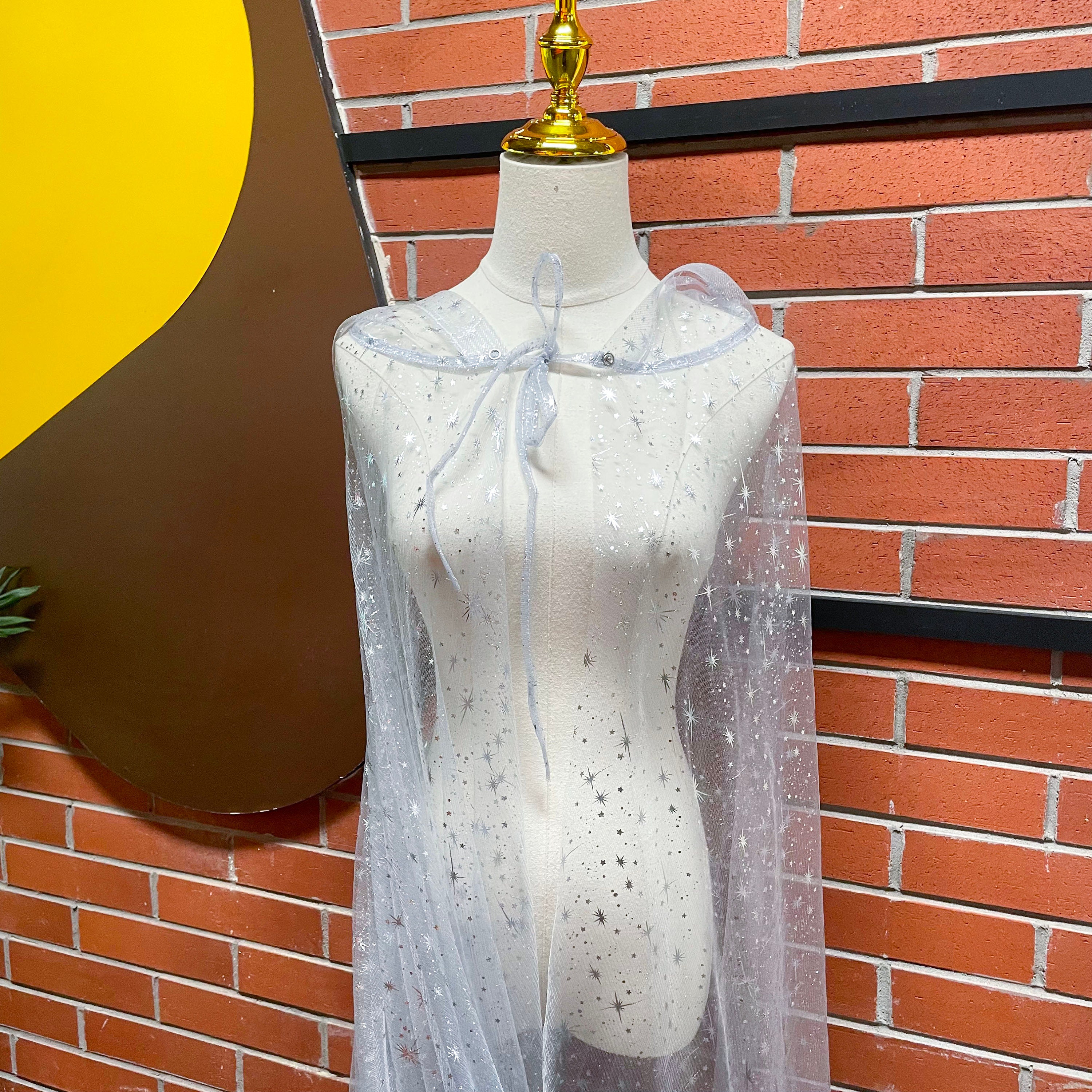 Silver Gray Wedding Cloak Hooded Cape for Wedding Star Glitter Wedding ...