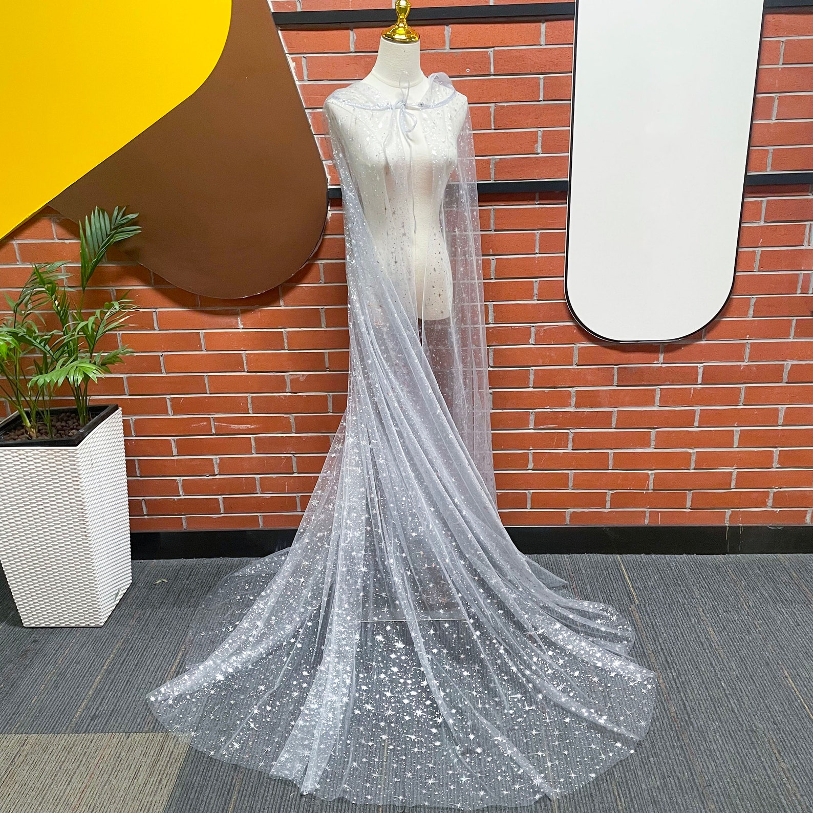 Silver Gray Wedding Cloak Hooded Cape for Wedding Star Glitter Wedding ...