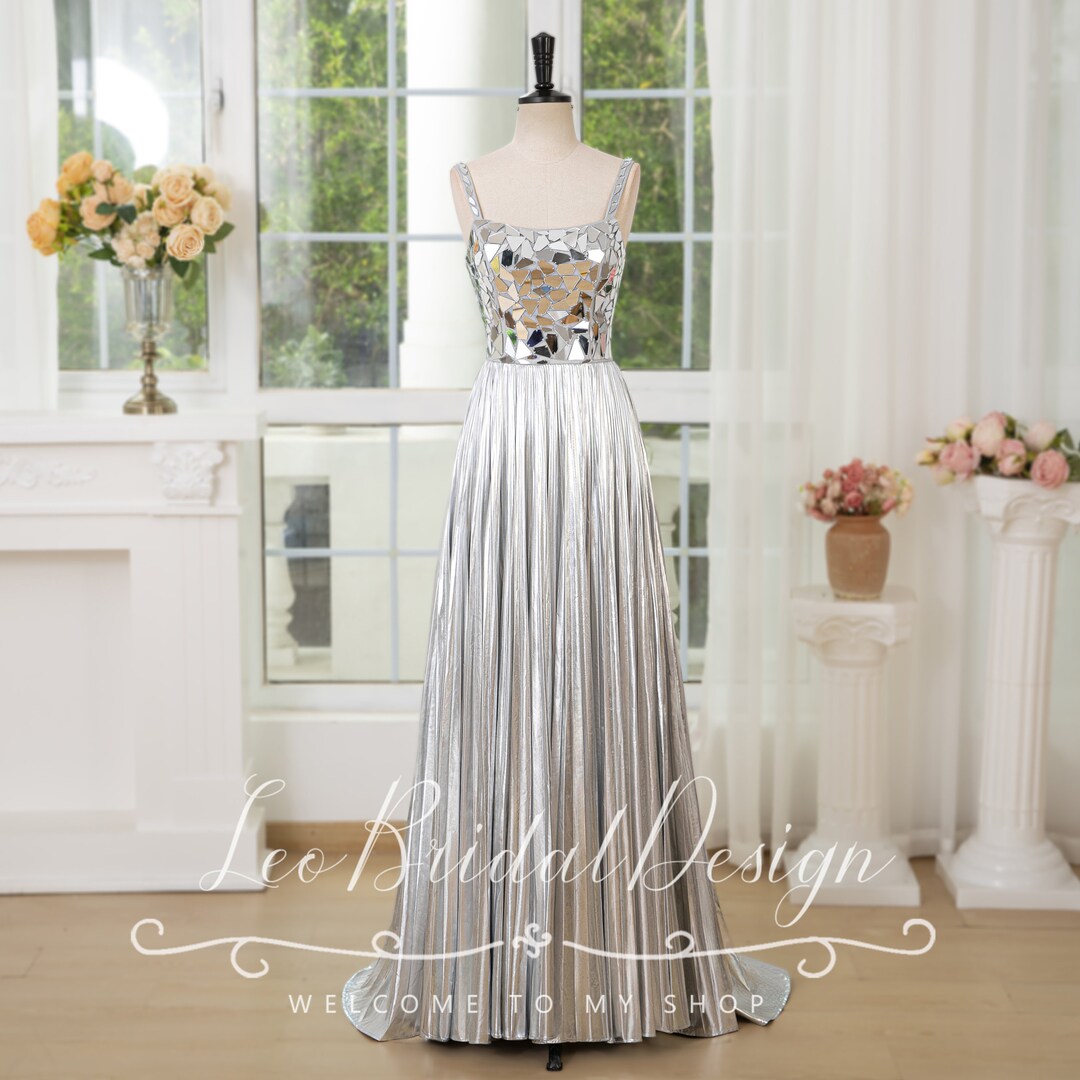 Mirror Sequins Party Dress Silver Prom Dress Gold Aline Evening Dress ...