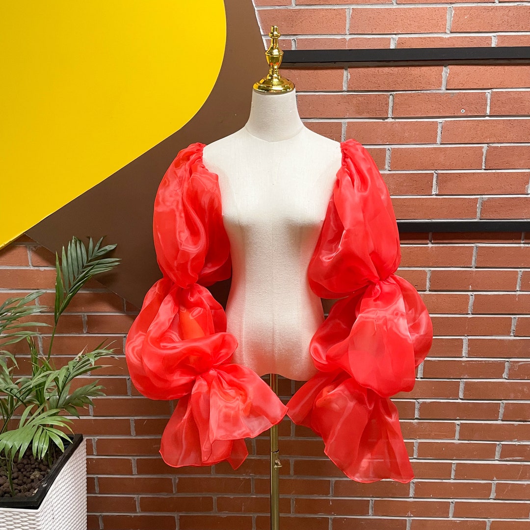 Red Sleeves Long Organza Sleeves Ruffled Sleeves Detachable Dress ...