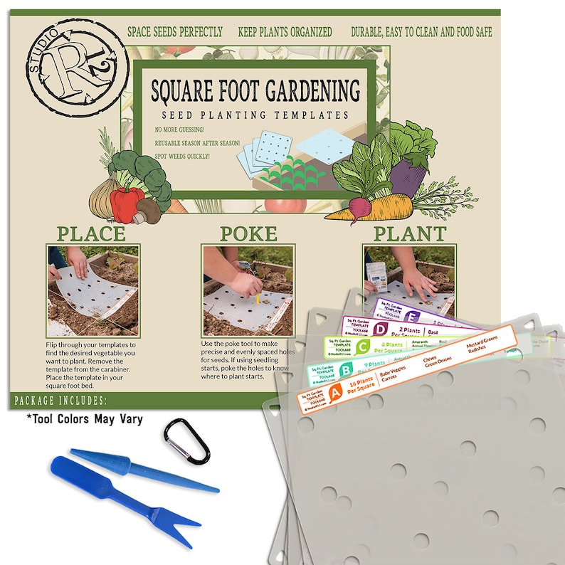 Square Foot Gardening Seed Planting Template Set USA Made Reusable Seed ...