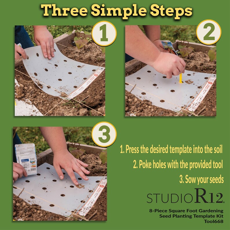 Square Foot Gardening Seed Planting Template Set USA Made Reusable Seed ...